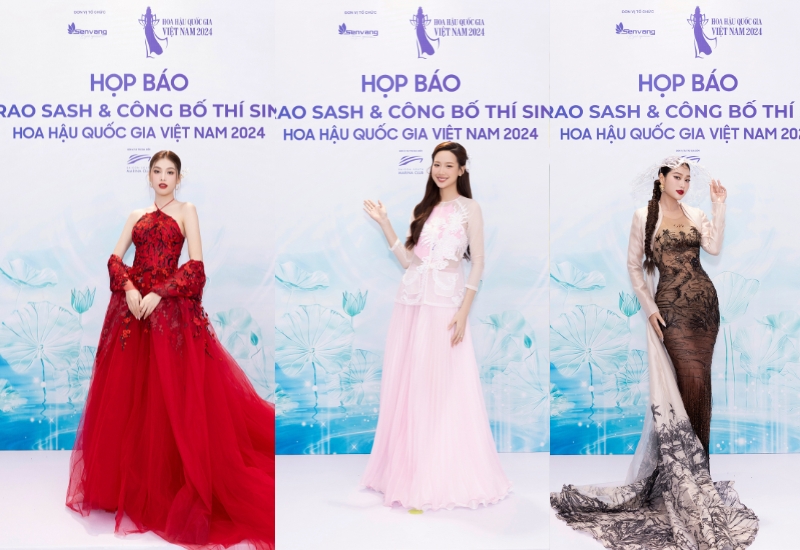 Dàn mỹ nhân đổ bộ trên thảm đỏ tham dự họp báo trao sash Hoa Hậu Quốc ...